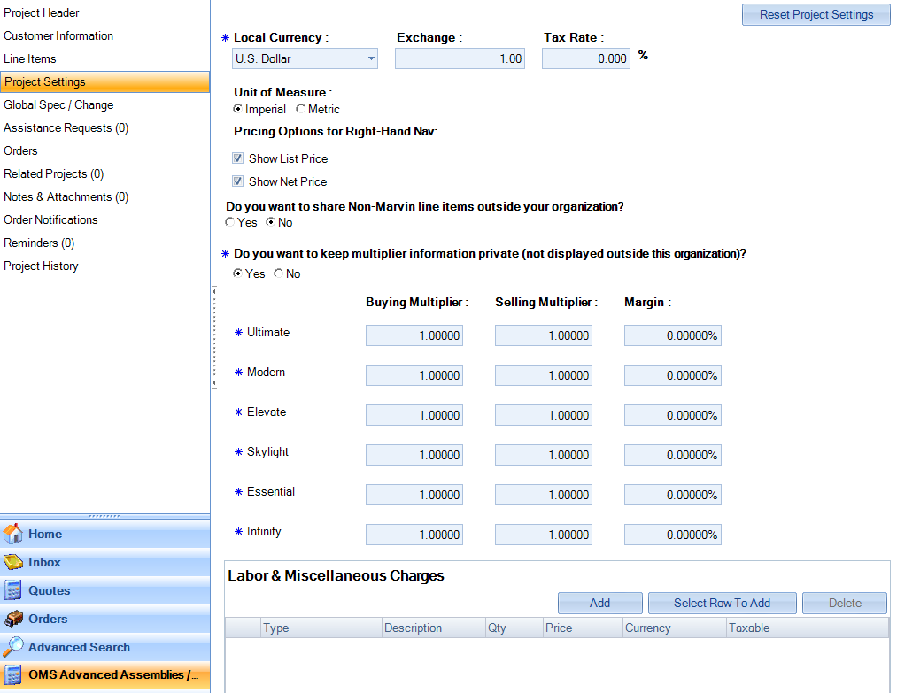 OMS - Setting Default Multipliers and Project Multipliers