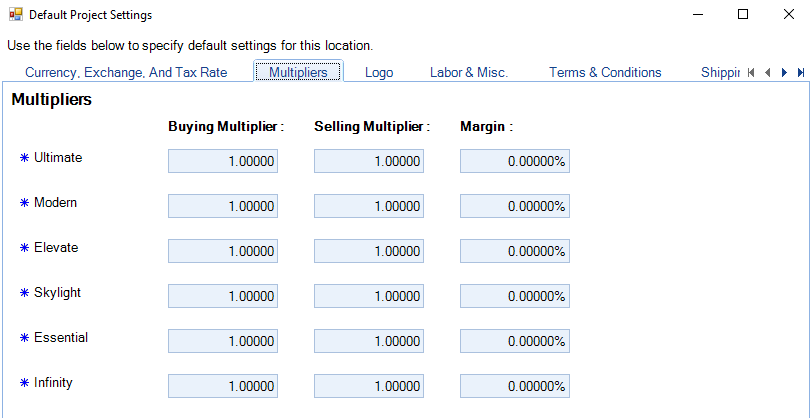 OMS - Setting Default Multipliers and Project Multipliers