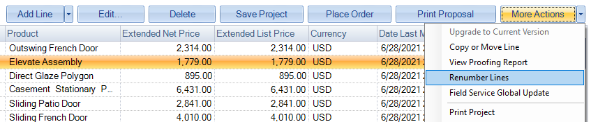 OMS - How to reorder/rearrange line items in a project