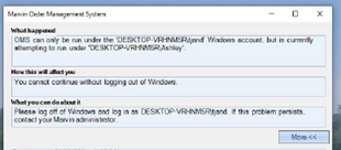 OMS - Login Error - Conflicting Desktop Windows Accounts